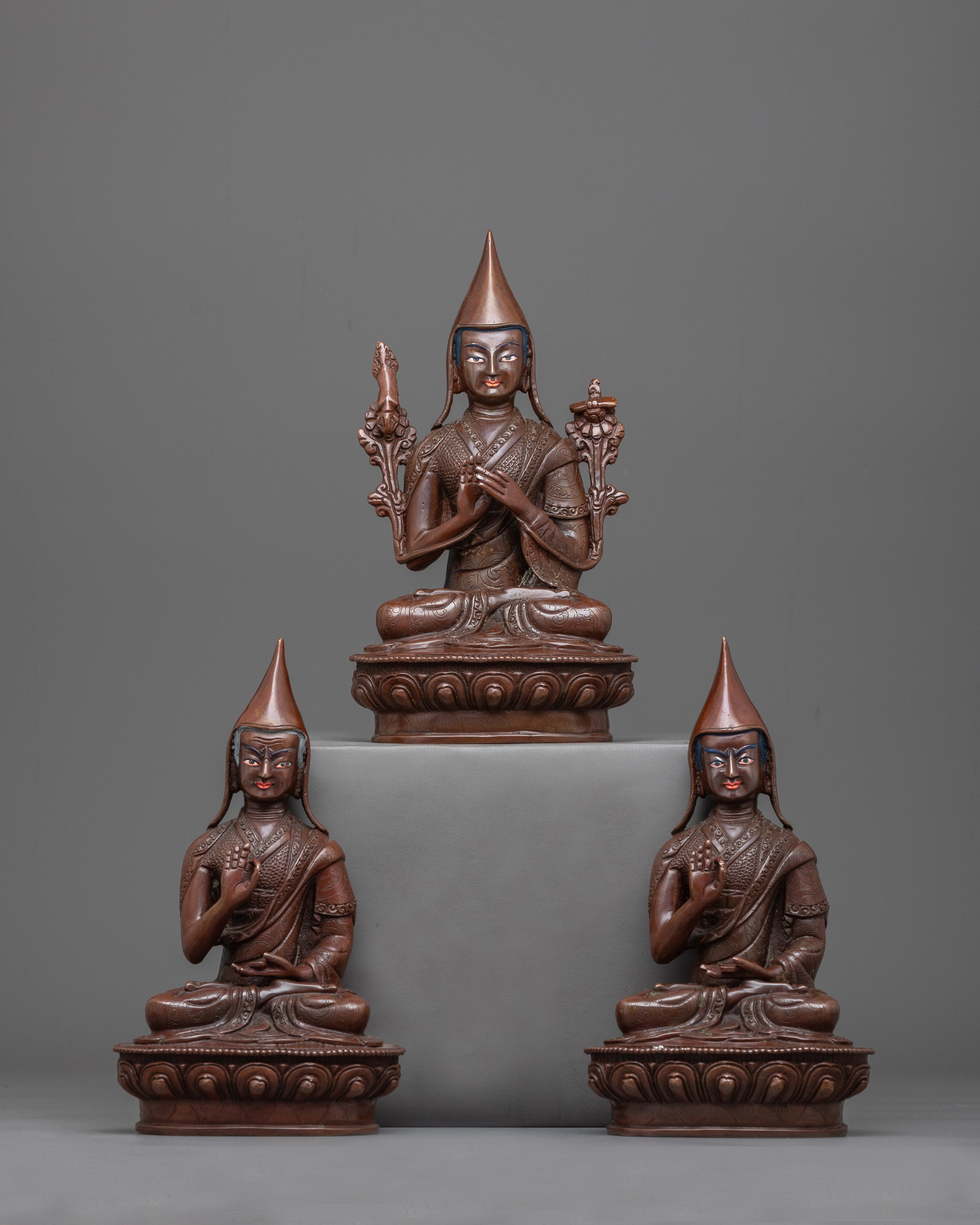 Copper Tsongkhapa With Disciples Statue | Handmade Statues of Buddhist